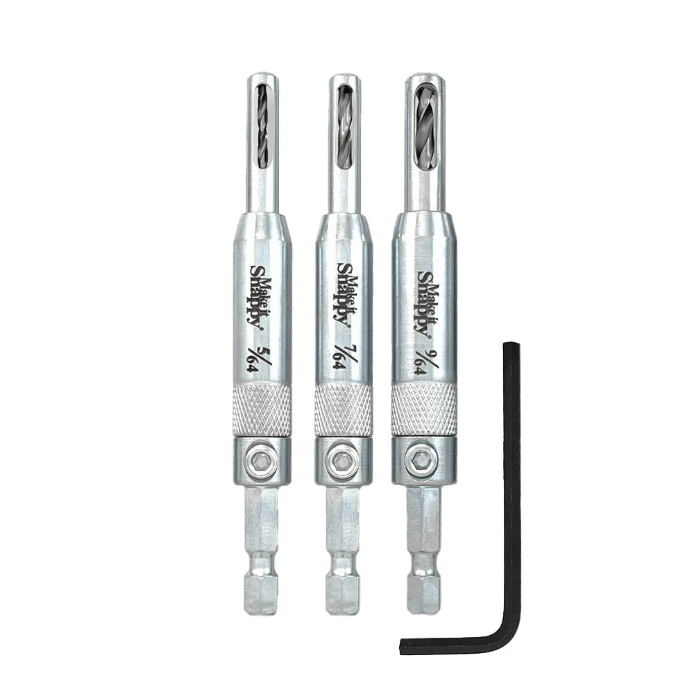 Snappy Set of 3 Self-Centering Hinge Screw Pilot Vix Bit 1/4in Hex Sha