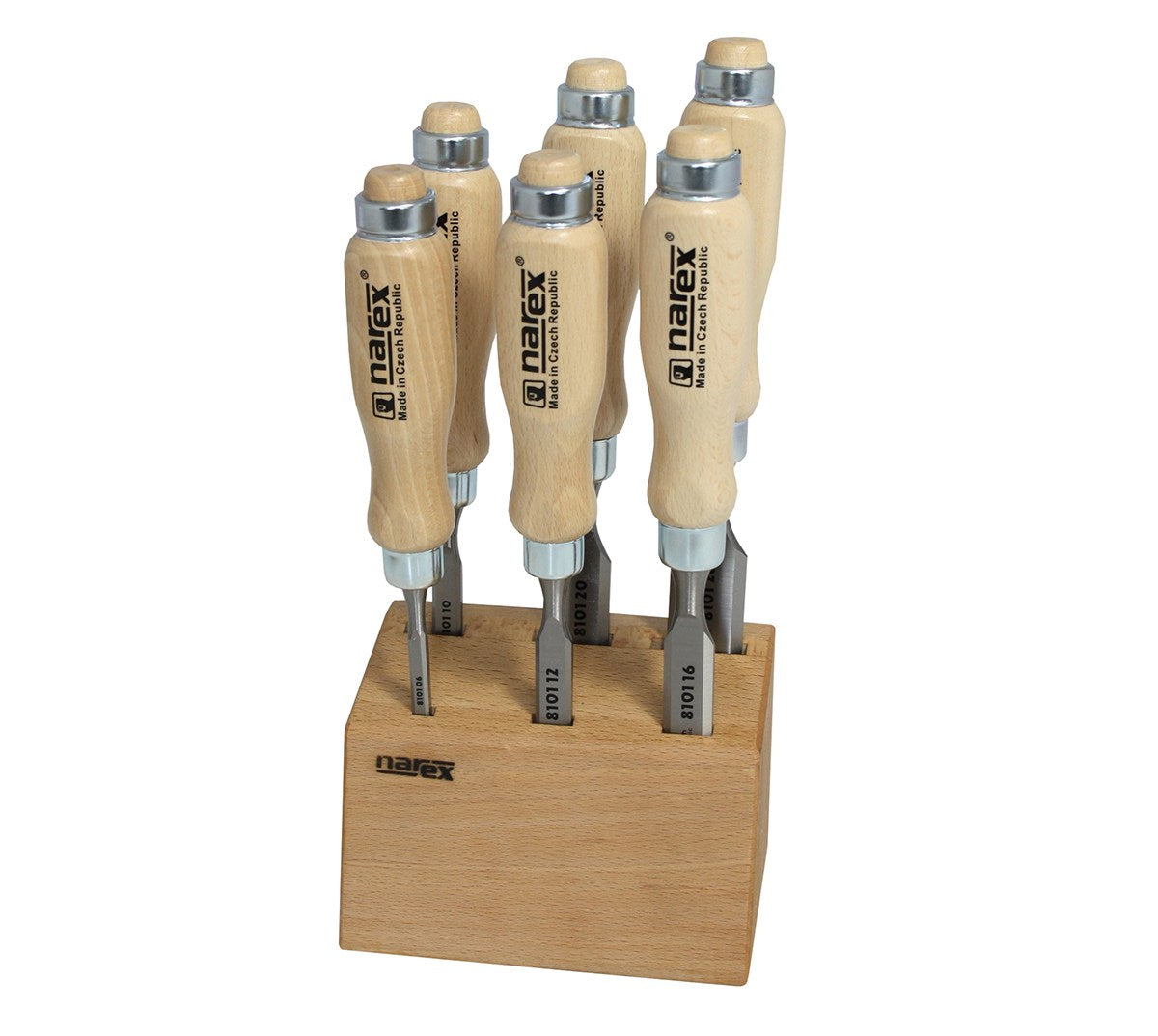 Narex Set of 6 Cabinet Chisels Bevel Edge in Block for Wood Joinery