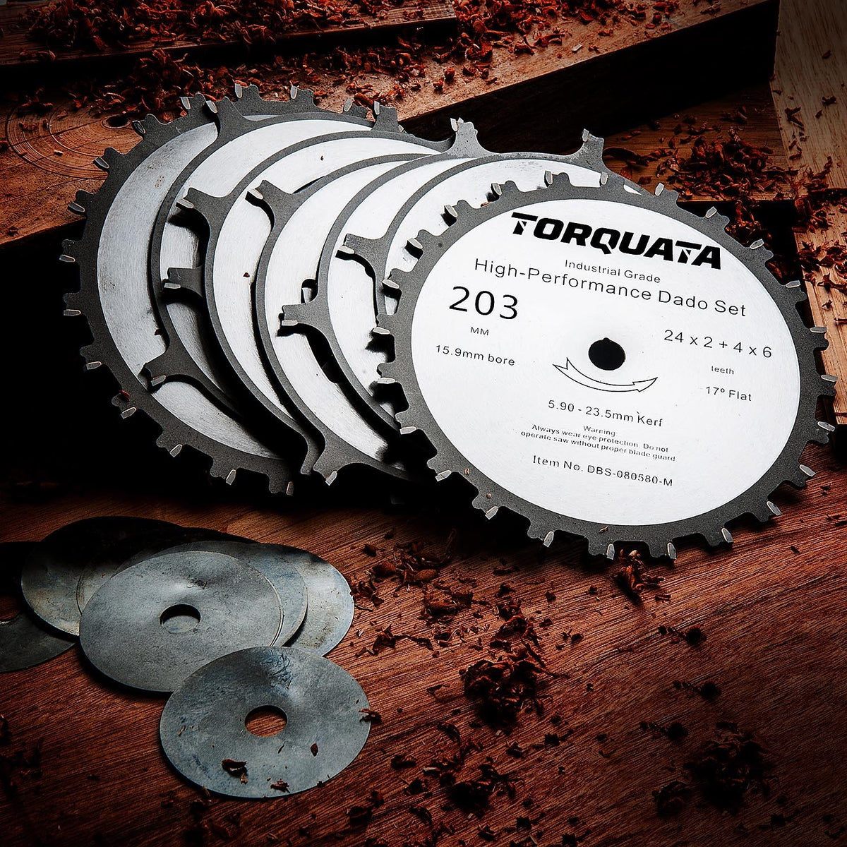 Torquata 8in Metric Dado Saw Blade Set 15.9mm 5/8in Bore includes Shim