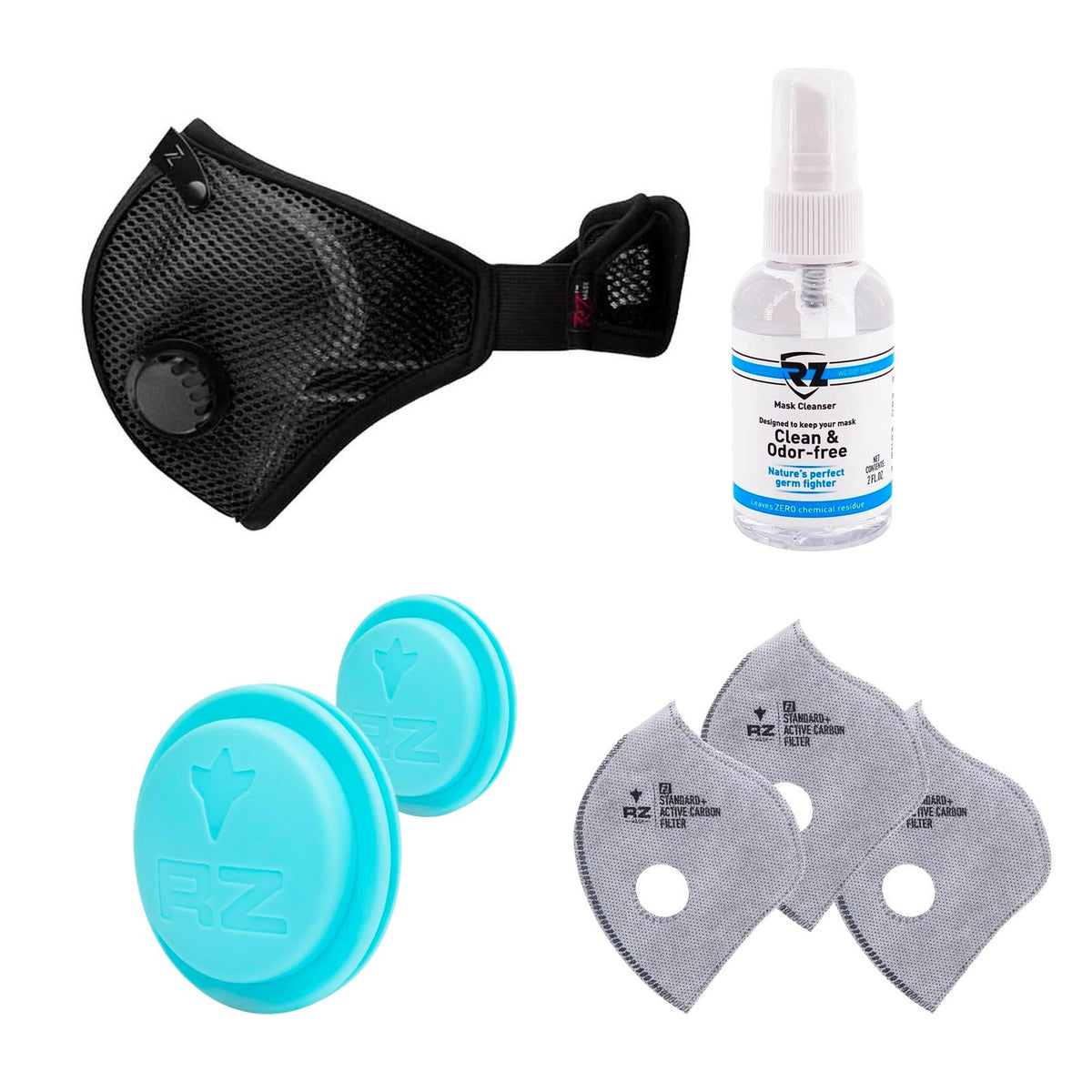 RZMask M2 Dust Face Mask Breathable Mesh Black Set with Filter Valves