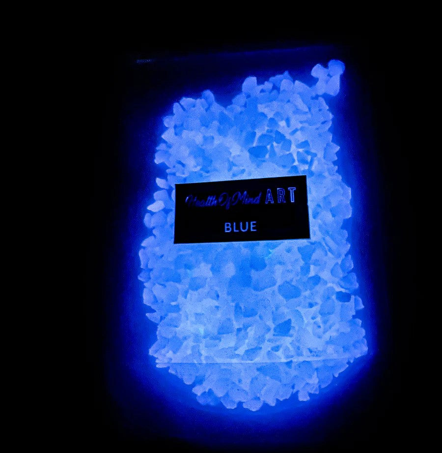 Health of Mind Blue 100g Glow in the Dark Stones