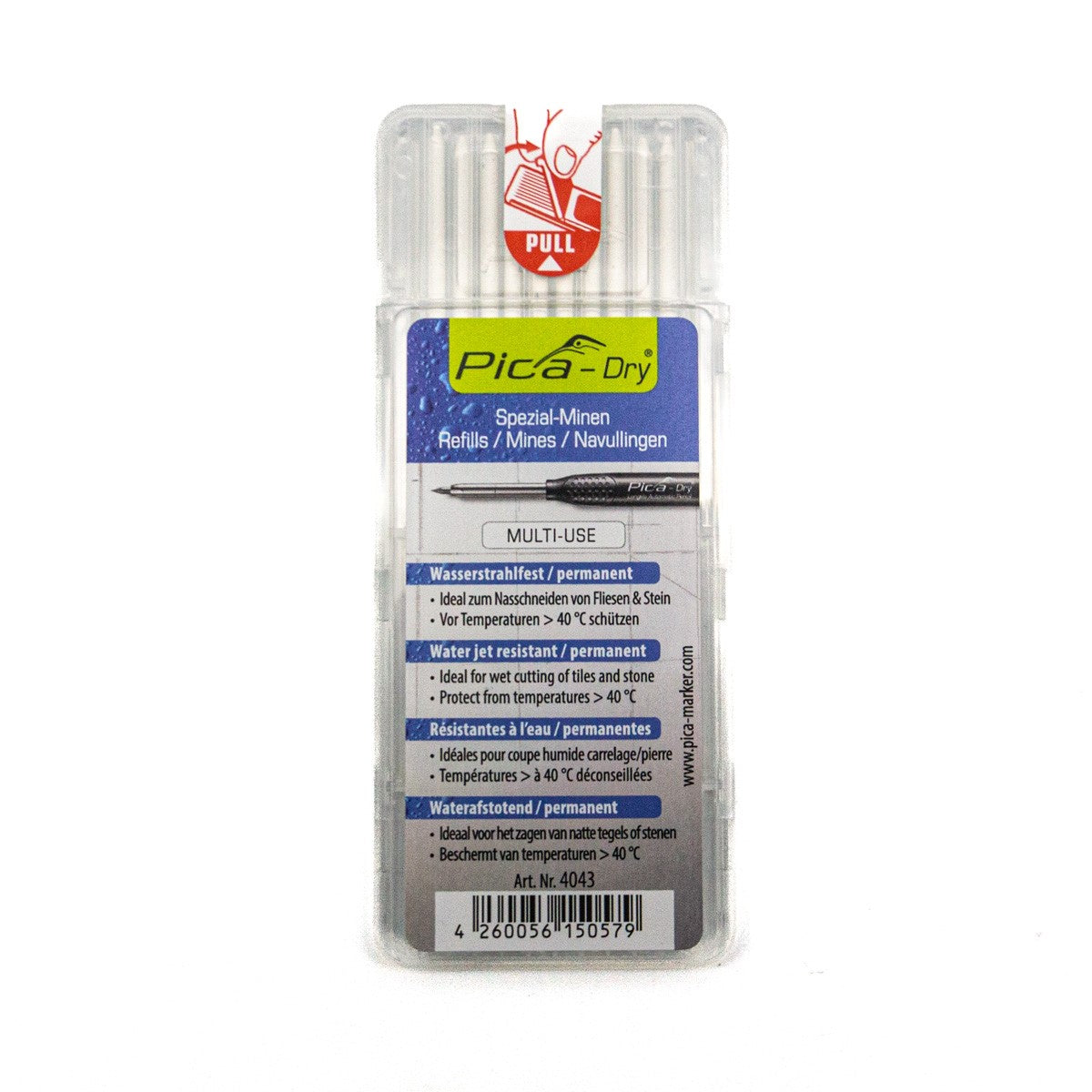Pica Pack of 8 White Water Resistant Lead Refills for Dry Automatic Pe