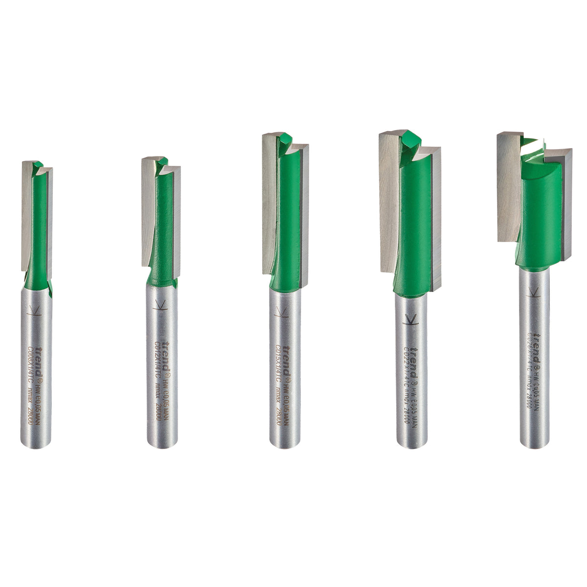 Trend CraftPro Straight Router Bits 1/4in Shank Set of 5