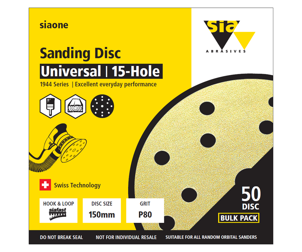 SIA Abrasives 1944 siaone Sanding Disc 150mm 15-Hole Pack of 50